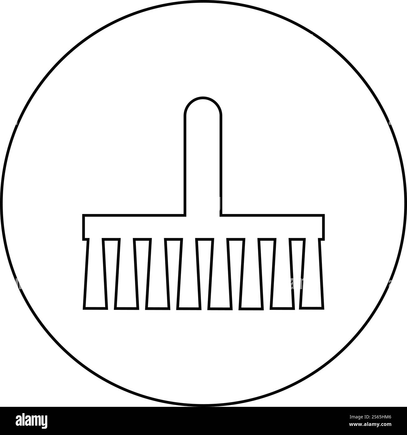 Broom Brush symbol icon in circle round outline black color vector ...