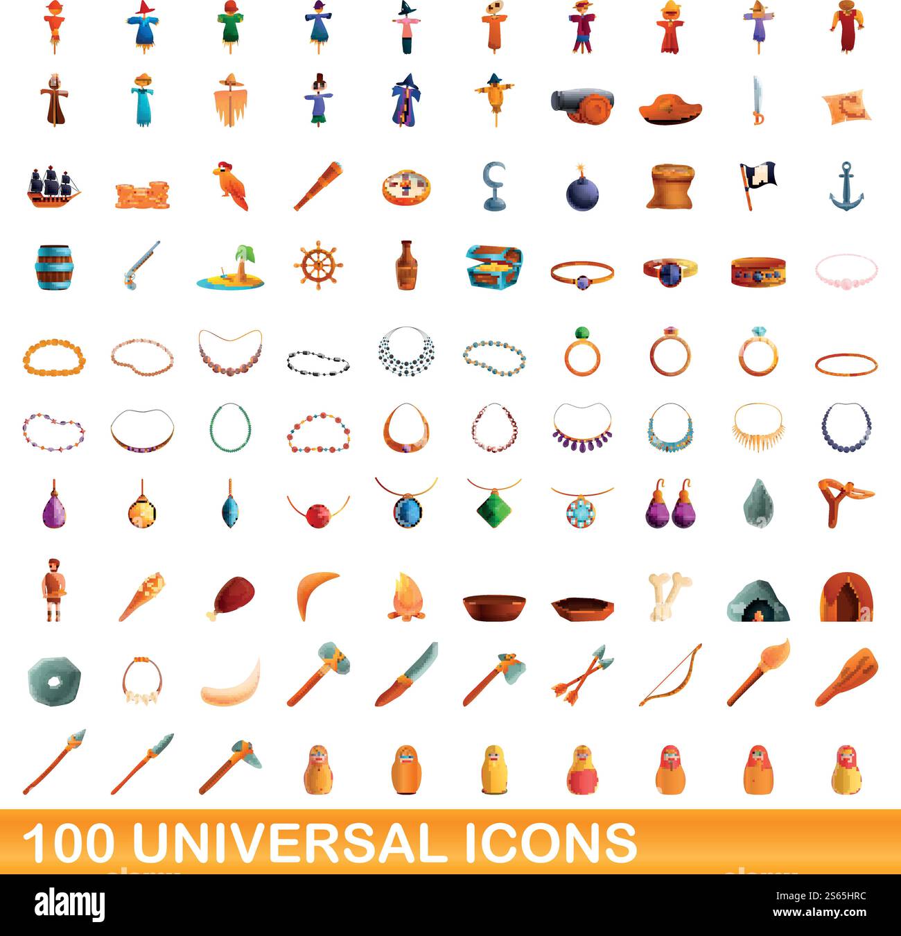 100 universal icons set. Cartoon illustration of 100 universal icons ...