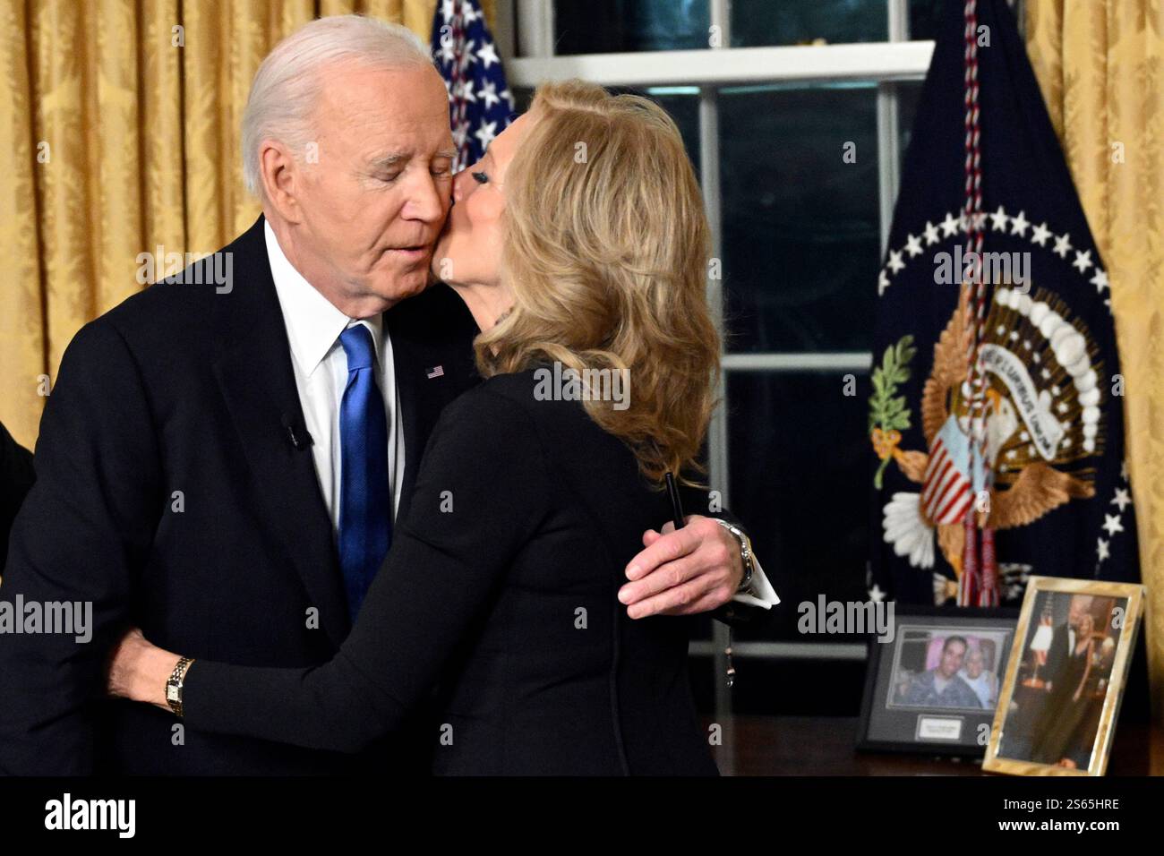 President Joe Biden hugs first lady Jill Biden after giving his ...