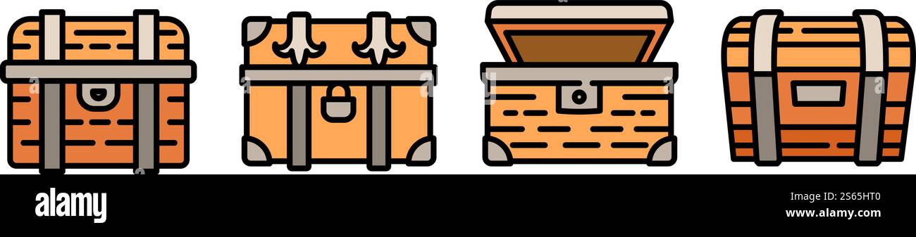 Dower chest icons set. Outline set of dower chest vector icons for web ...