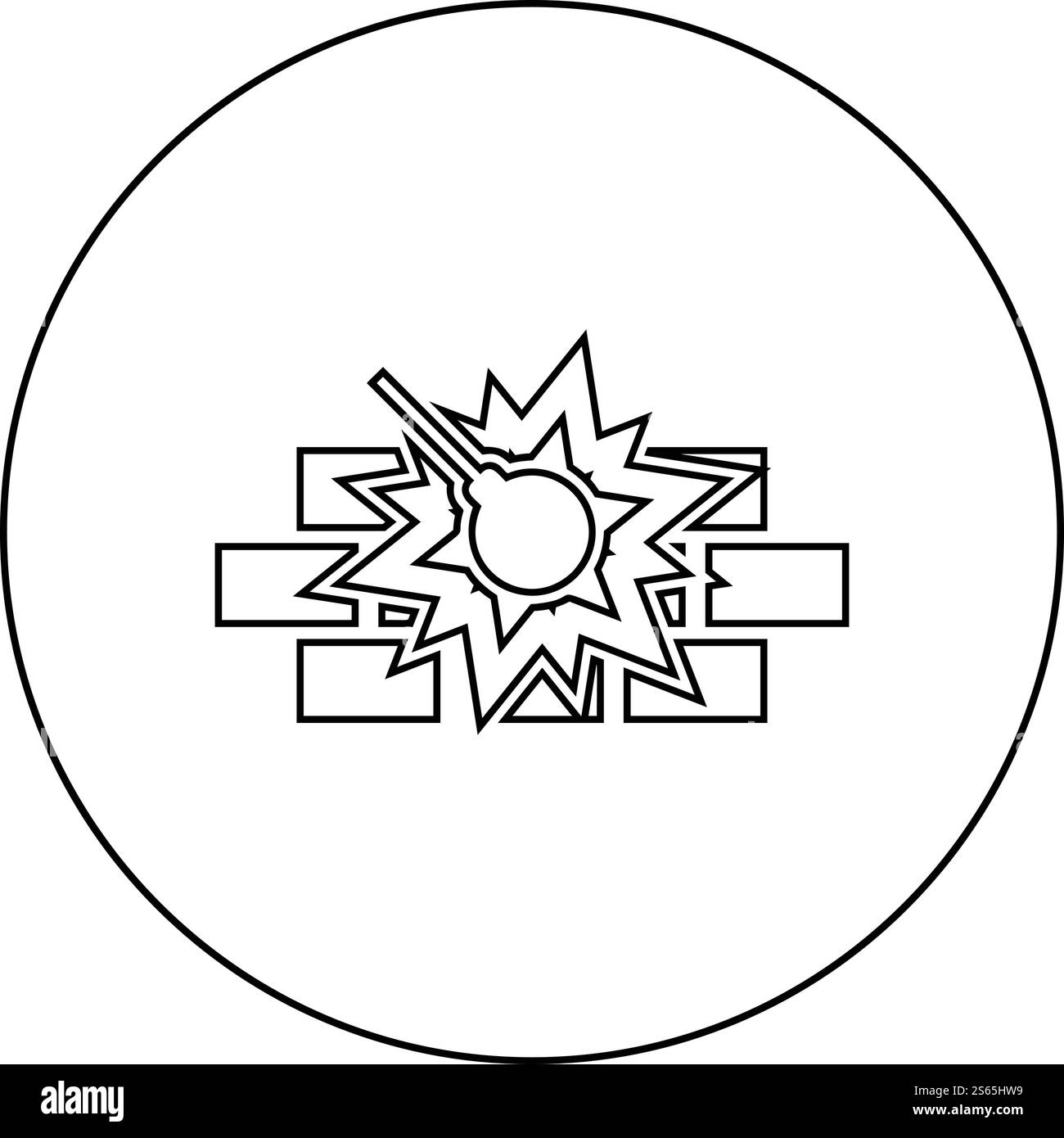 Working demolish machine on building construction Destroying brick wall ...