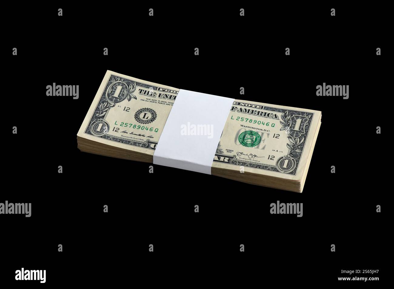 Bundle of US dollar bills isolated on black. Pack of american money ...
