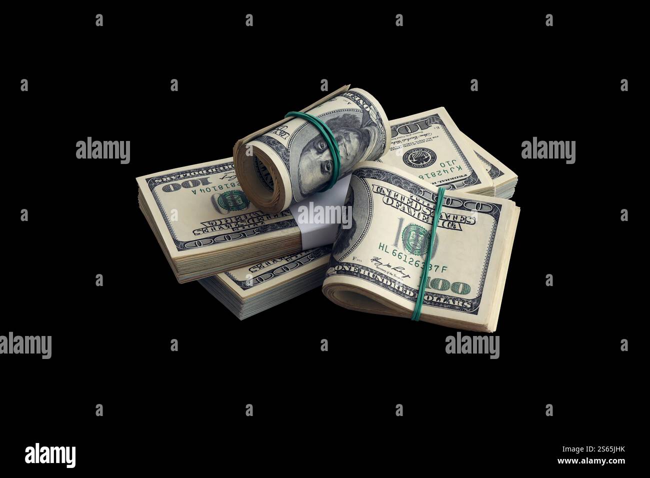 Bundle of US dollar bills isolated on black. Pack of american money ...