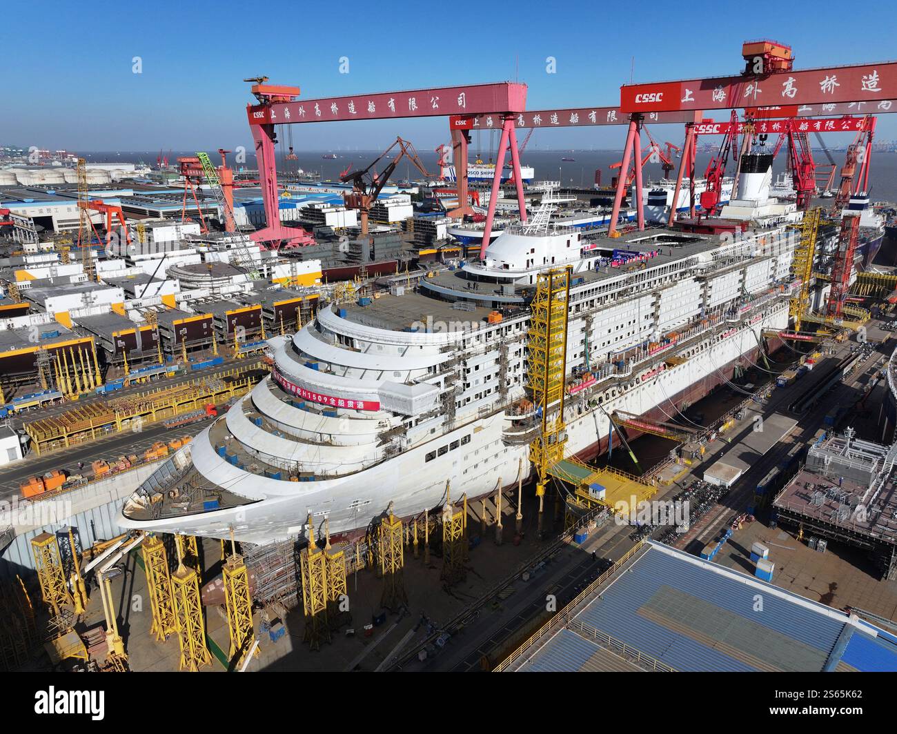 Shanghai,China.15th January 2025. Aerial view of the cruise ship Adora ...