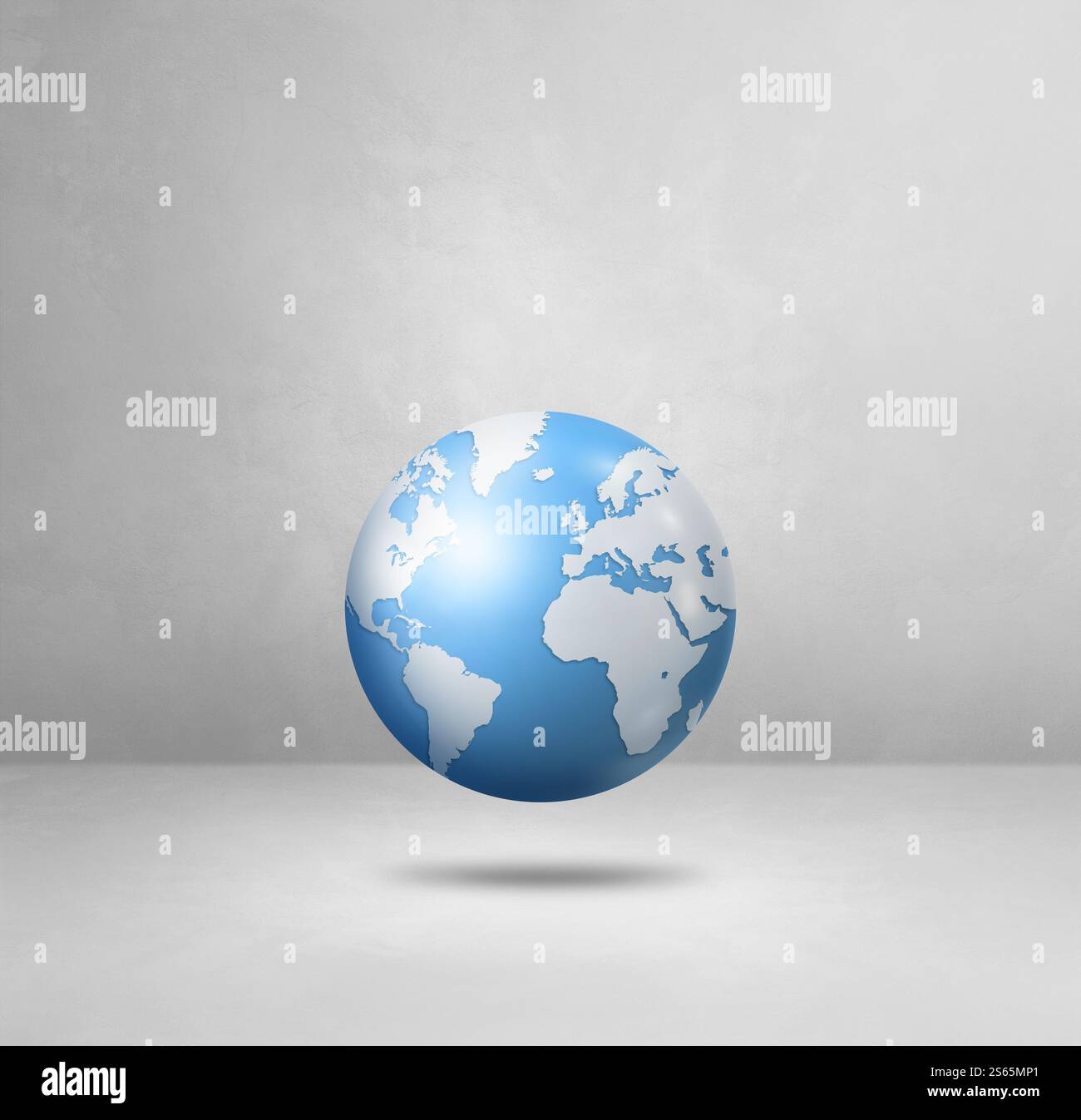 World globe, light blue earth map, floating over a white background. 3D ...
