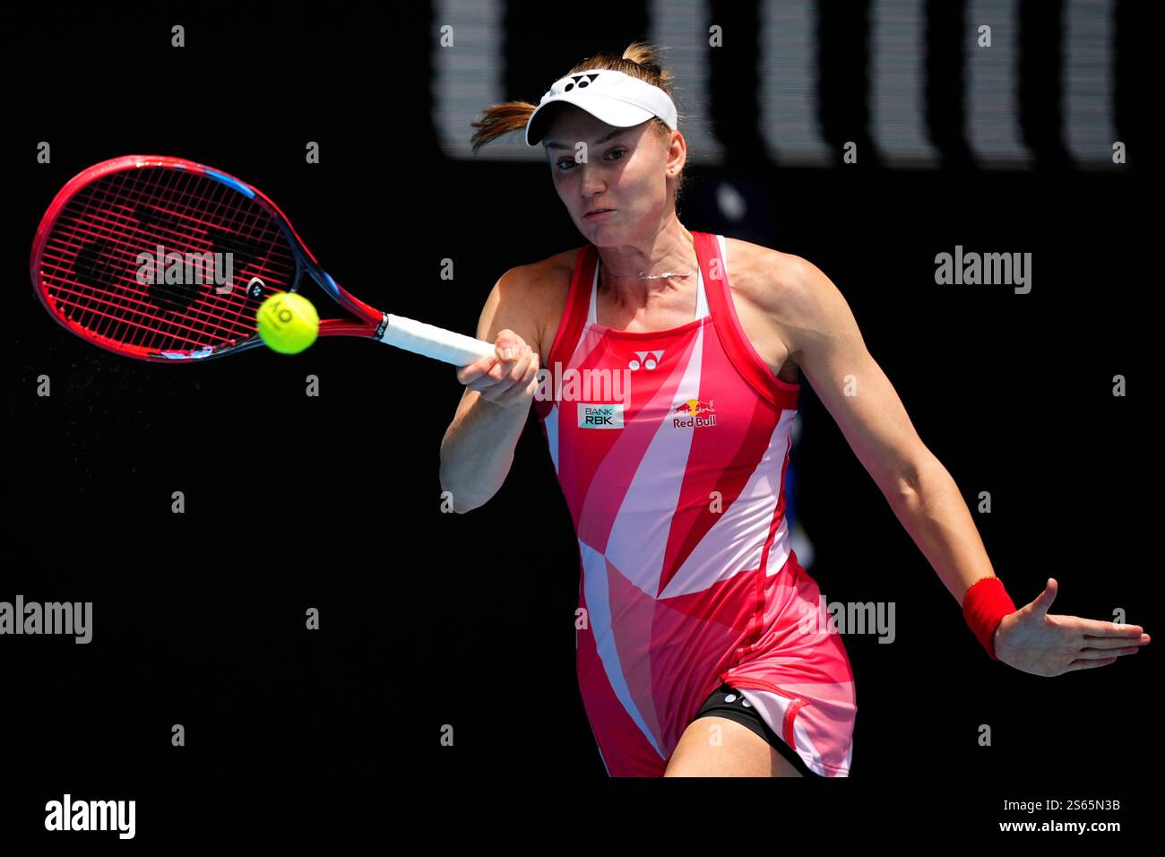 Elena Rybakina of Kazakhstan plays a forehand return to Iva Jovic of ...