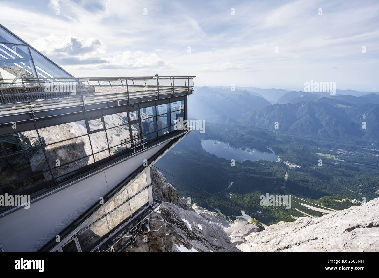Modern mountain station of the Bavarian Zugspitze railway, mountain ...