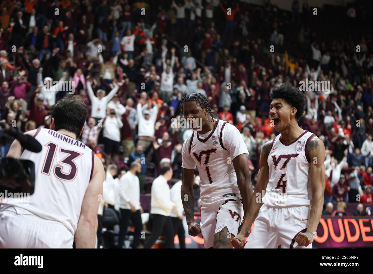 January 15, 2025: Virginia Tech Hokies forward Tobi Lawal (1) and guard ...