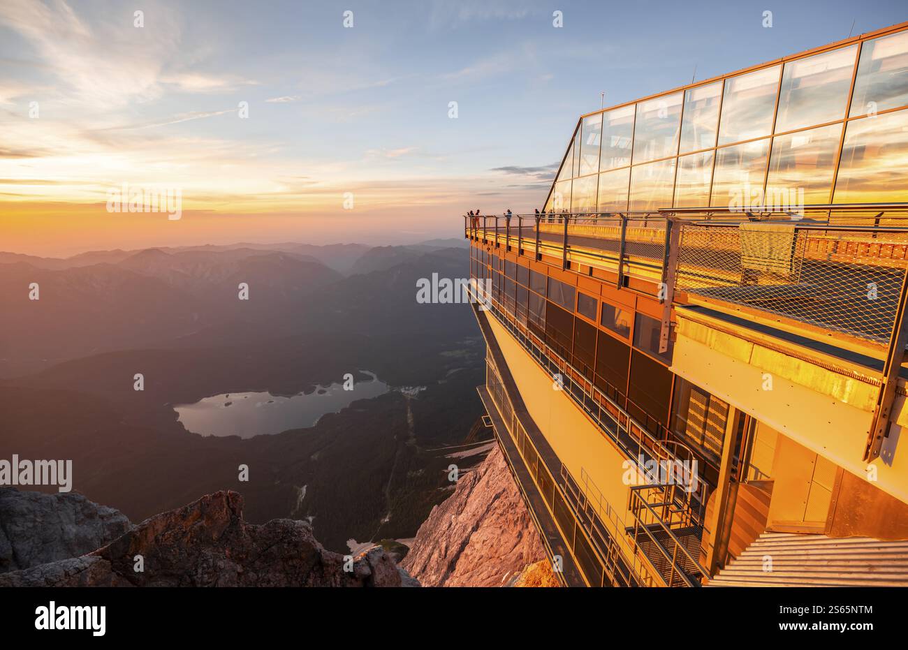 Modern mountain station of the Bavarian Zugspitze railway at the summit ...