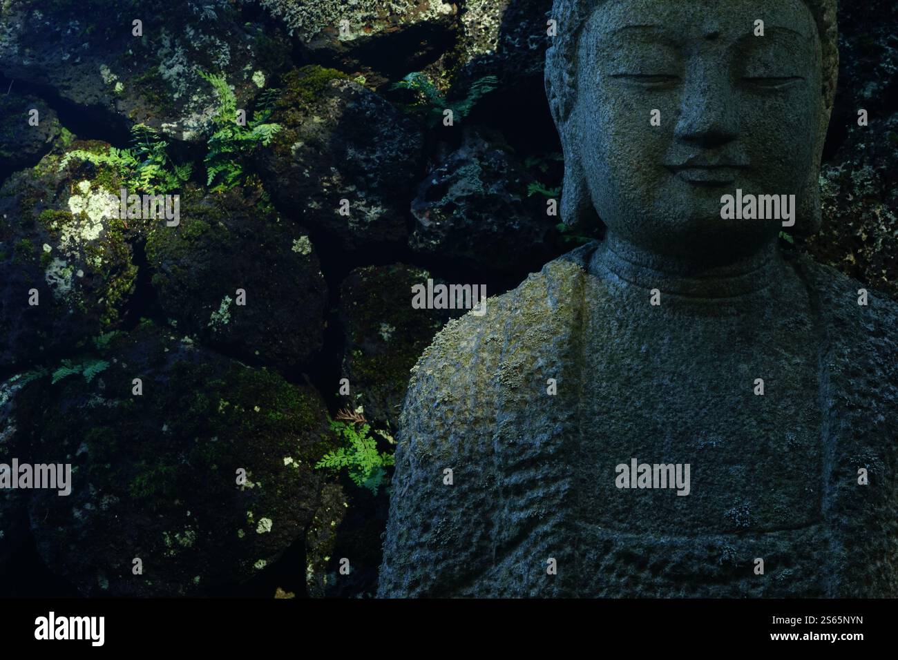 a beam of light that shines on the shoulders of Buddha and the stone ...