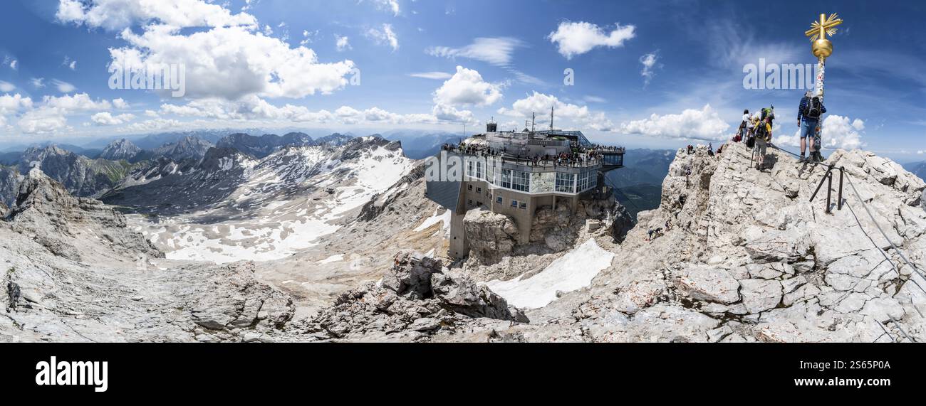 Panorama, view of the Zugspitzplatt, summit of the Zugspitze with ...