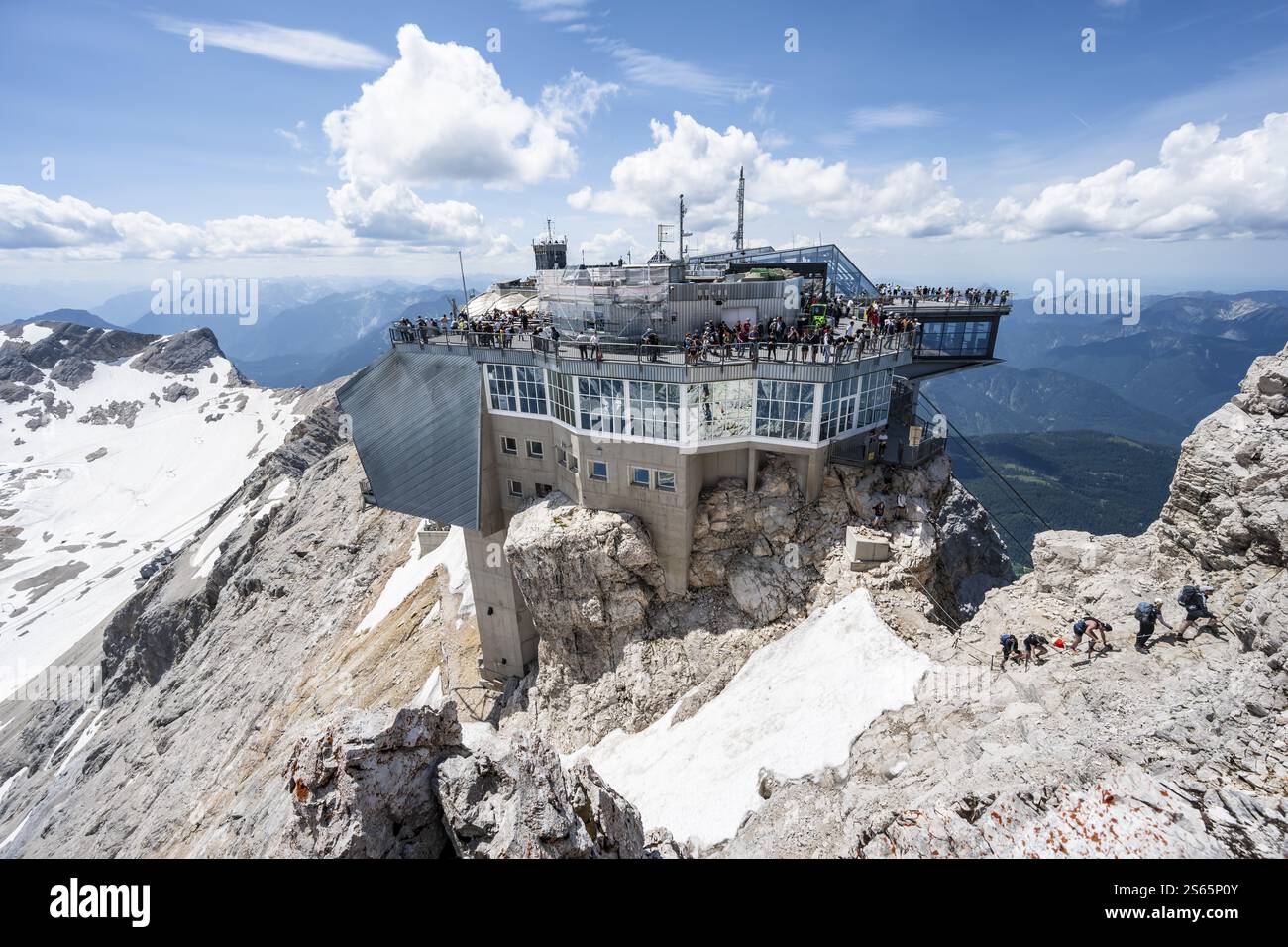 Modern mountain station of the Bavarian Zugspitze railway at the summit ...