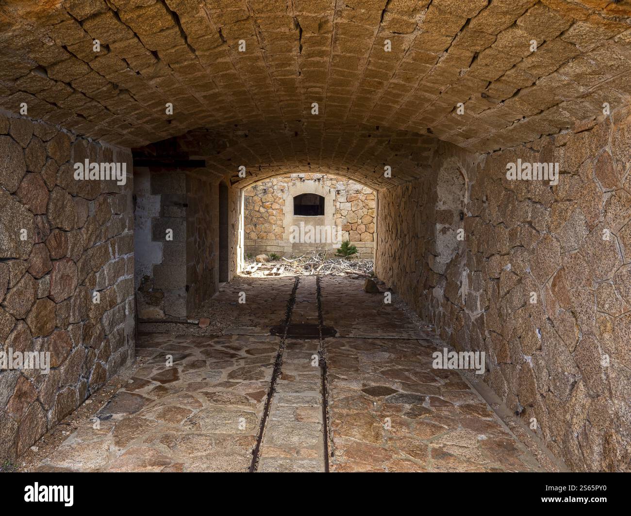Walking along abandoned corridors of an underground military fortress ...