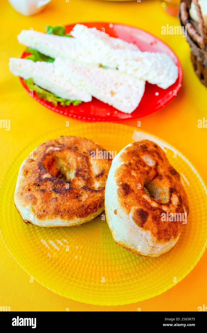 travel to Georgia - Georgian mchadi fried cornbread close up and brine ...