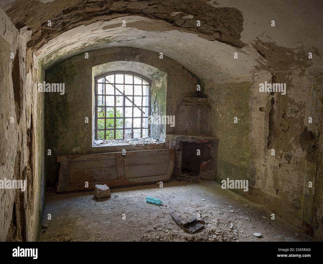 Walking along abandoned corridors of an underground military fortress ...