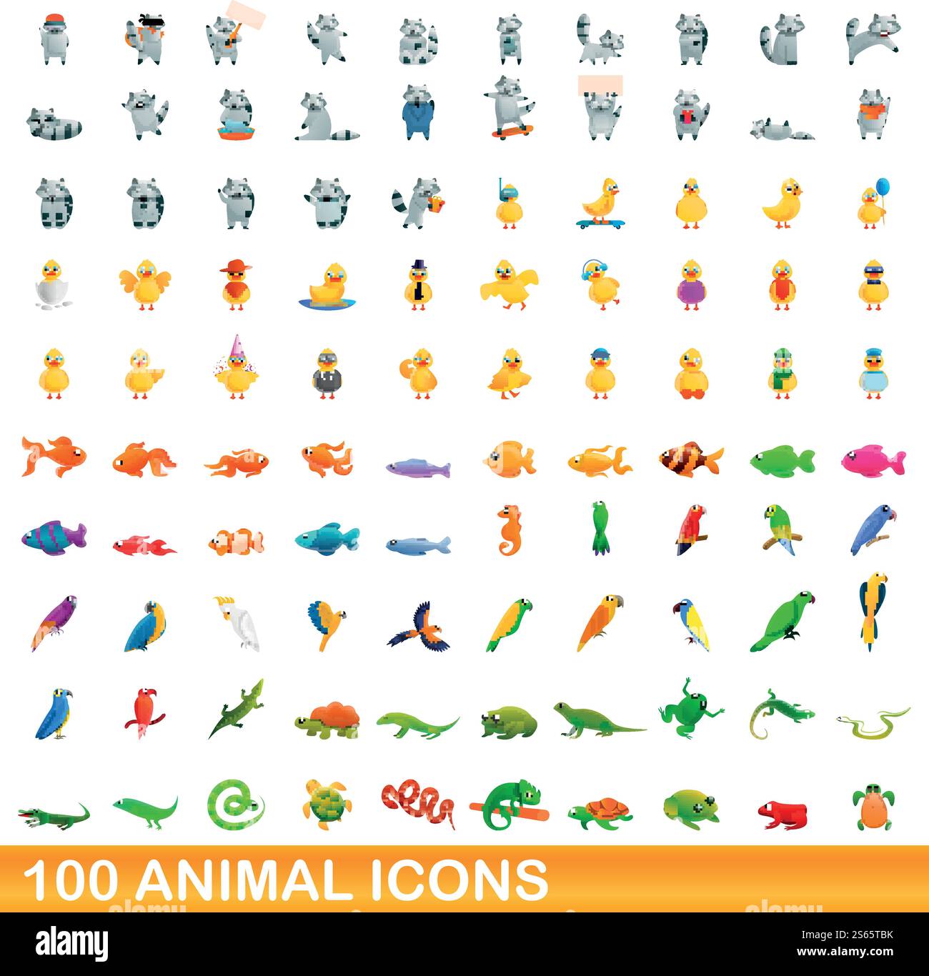 100 animal icons set. Cartoon illustration of 100 animal icons vector ...