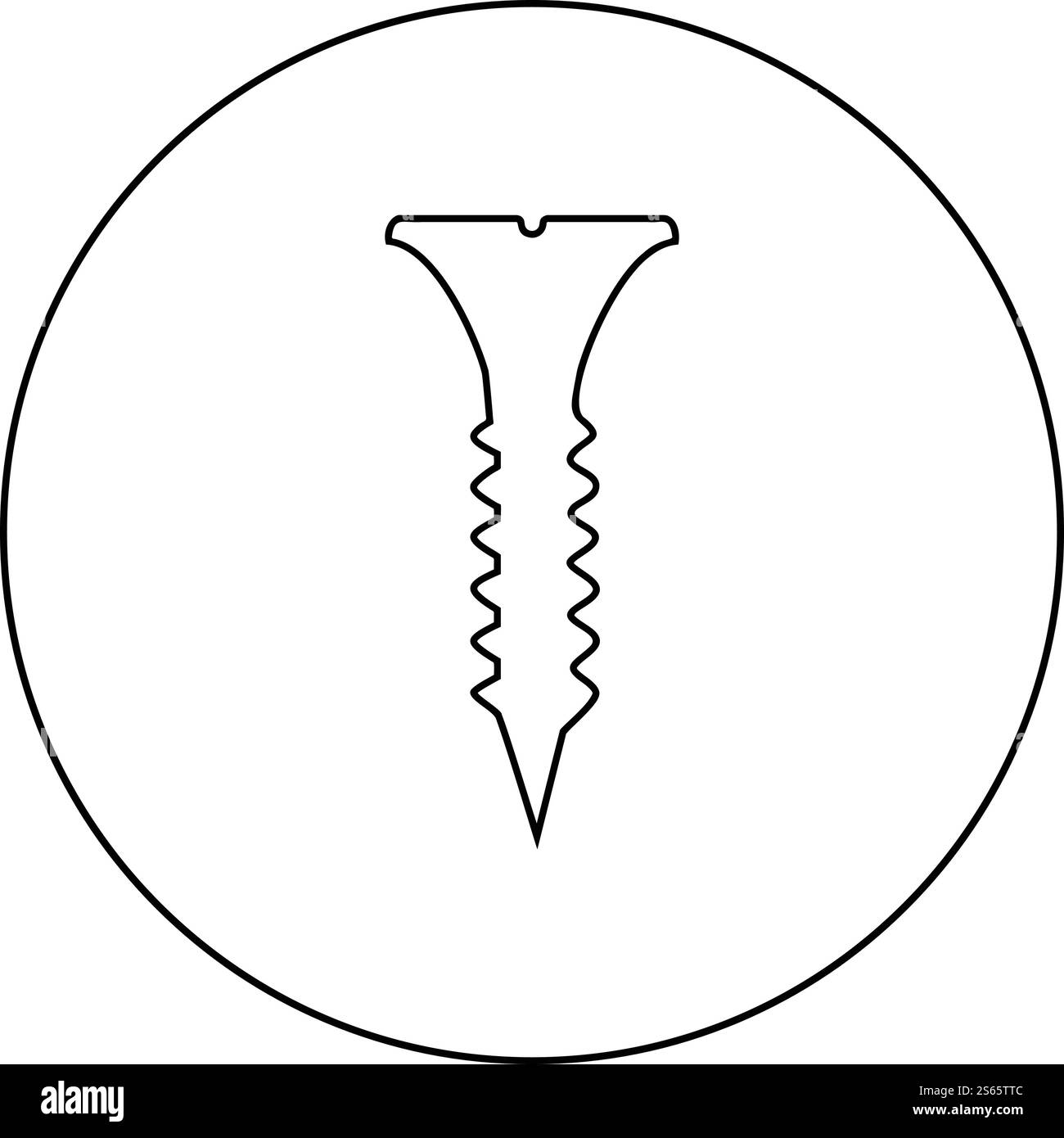 Self tapping screw short long icon in circle round outline black color ...