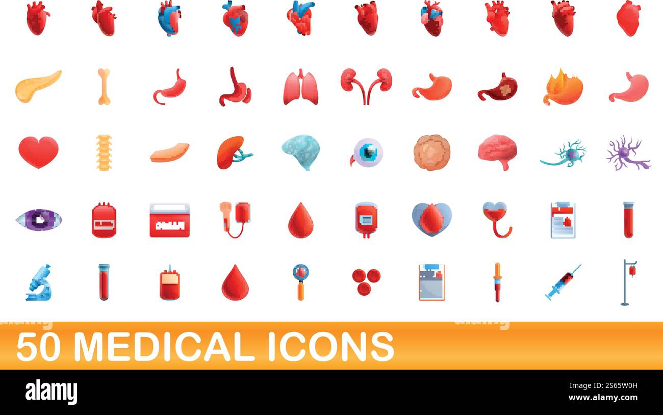 50 medical icons set. Cartoon illustration of 50 medical icons vector ...