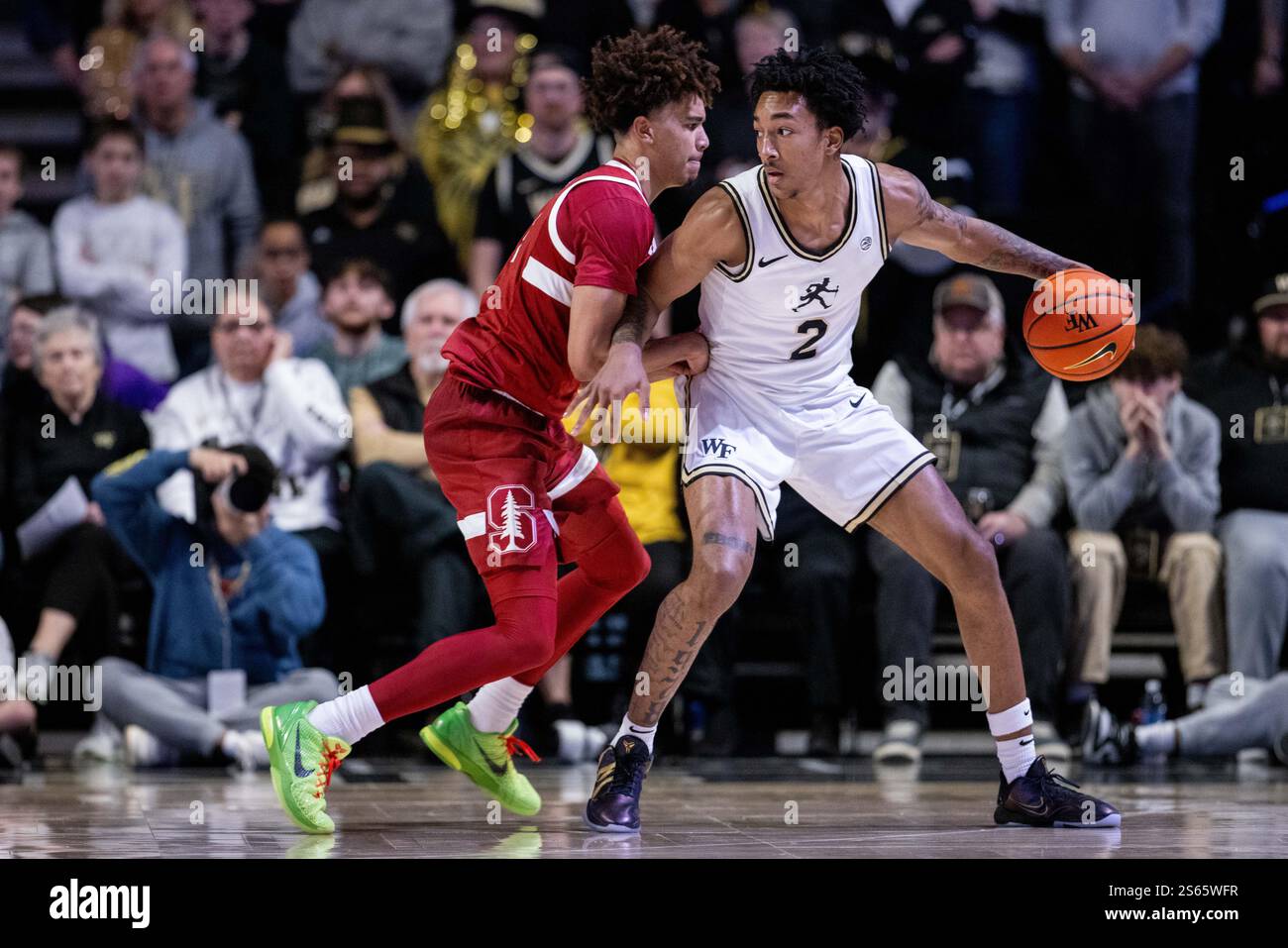 Winston-Salem, NC, USA. 15th Jan, 2025. Wake Forest guard Juke Harris ...