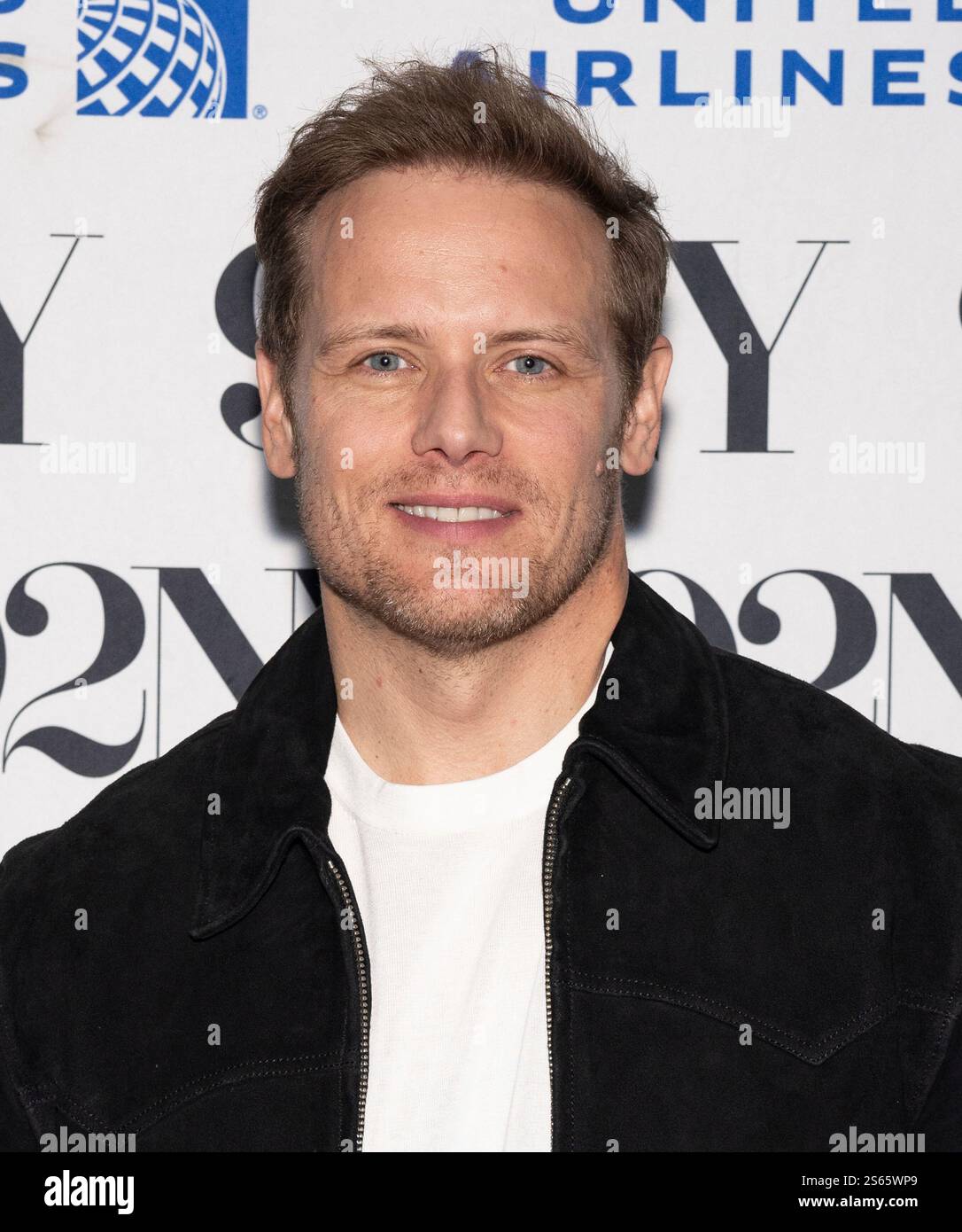 Actor Sam Heughan poses backstage before discussing the Starz ...