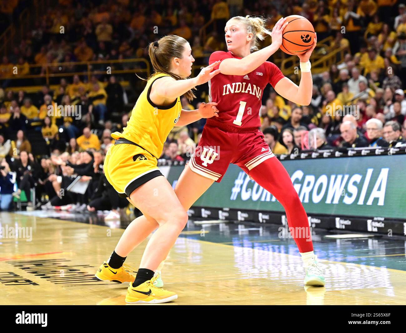 IOWA CITY, IA - JANUARY 12: Indiana guard Lexus Bargesser (1) controls ...