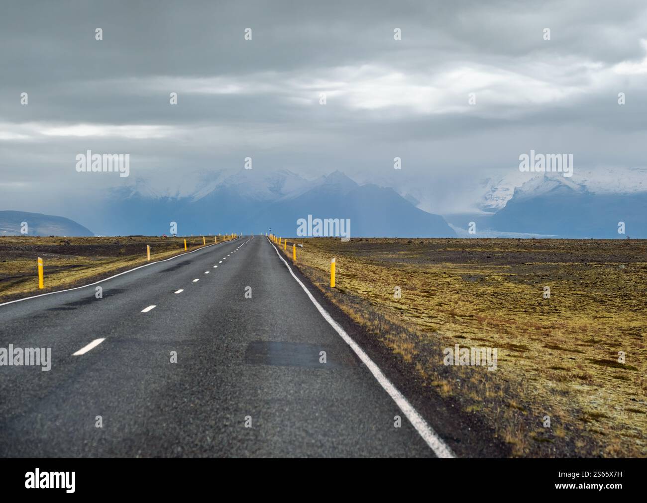 Highway road and mountain view during auto trip in Iceland. Spectacular ...