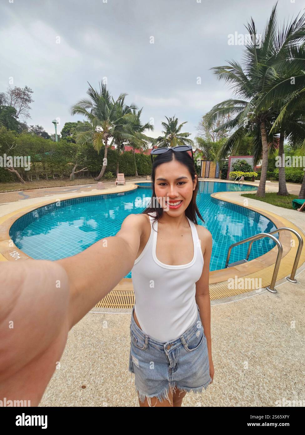 Woman taking selfie in nature hi-res stock photography and images - Alamy