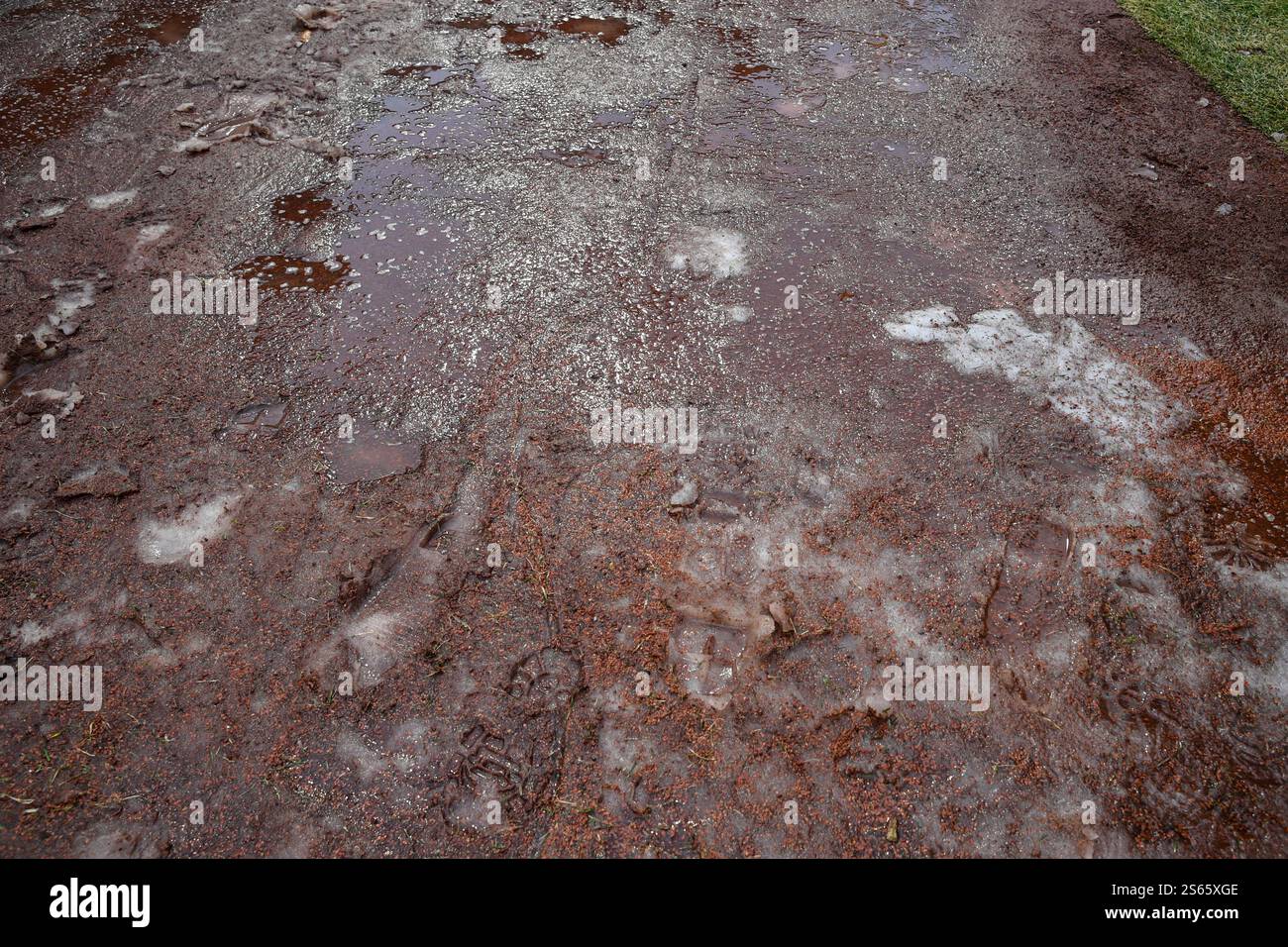 BOSTON, MA - DECEMBER 28: A general view of the baseball warning track ...