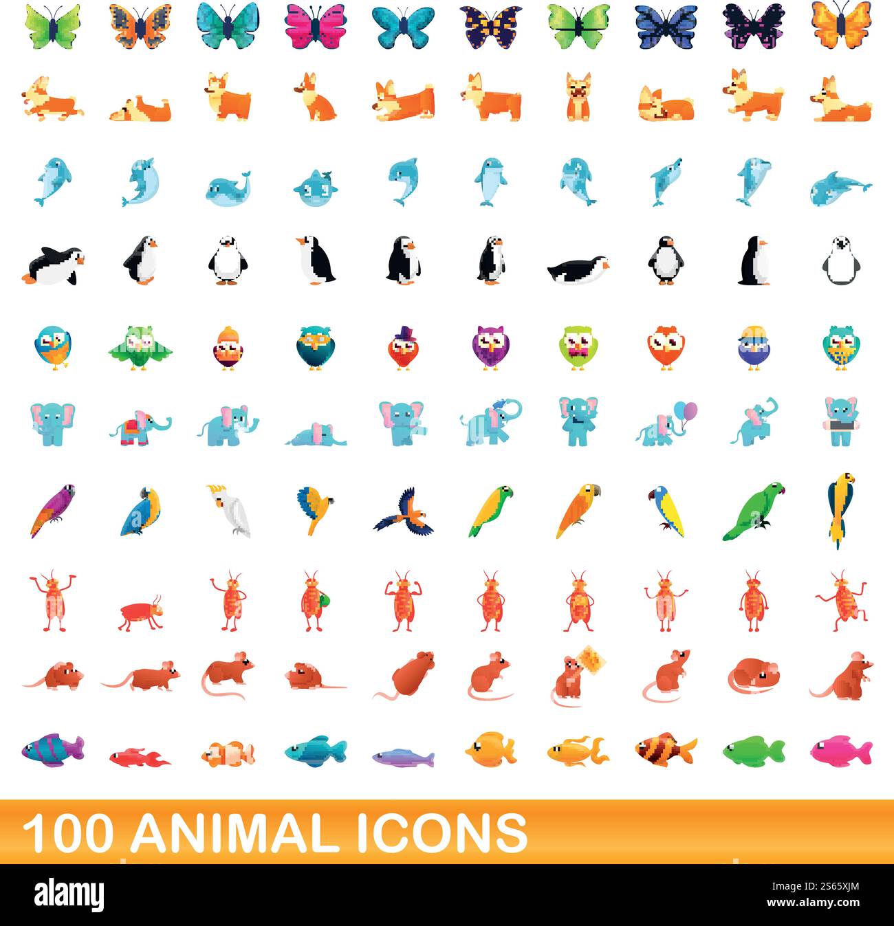 100 animal icons set. Cartoon illustration of 100 animal icons vector ...
