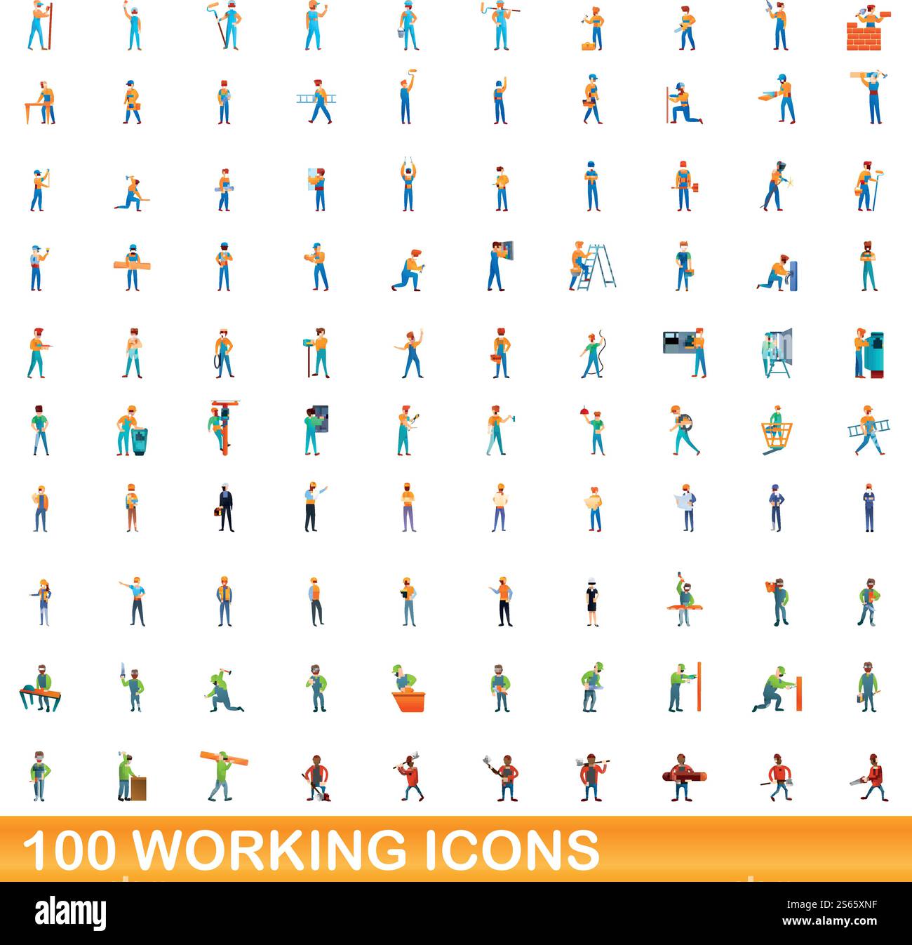 100 working icons set. Cartoon illustration of 100 working icons vector ...