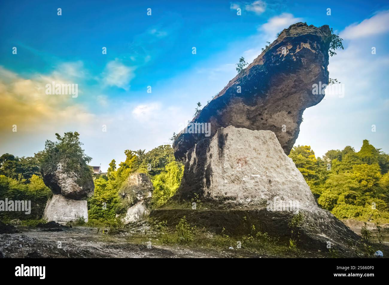 large limestone rock eroded by mining activity in a limestone quarry ...