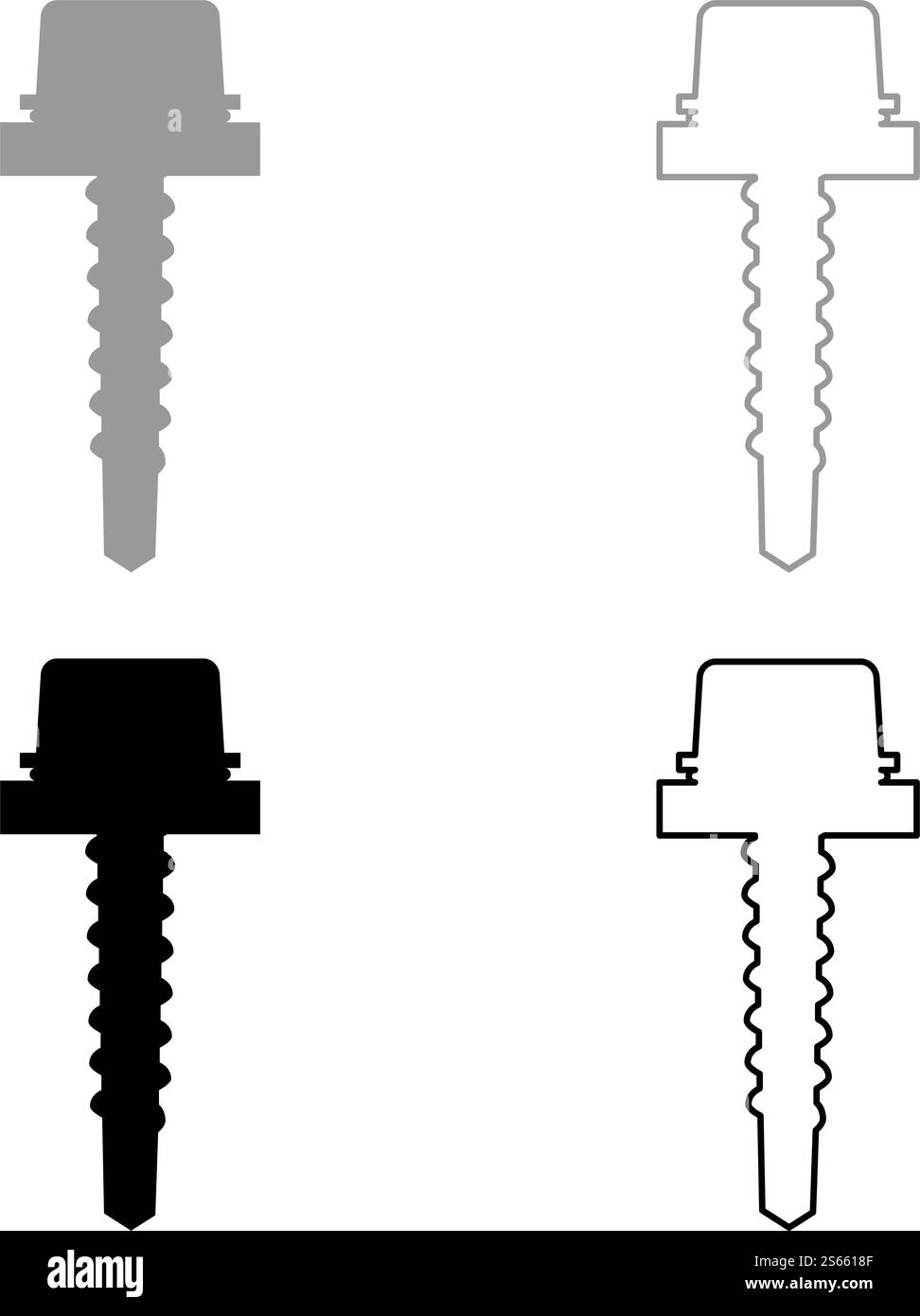 Metal roof screw Mounting profiled corrugated sheeting icon outline set ...