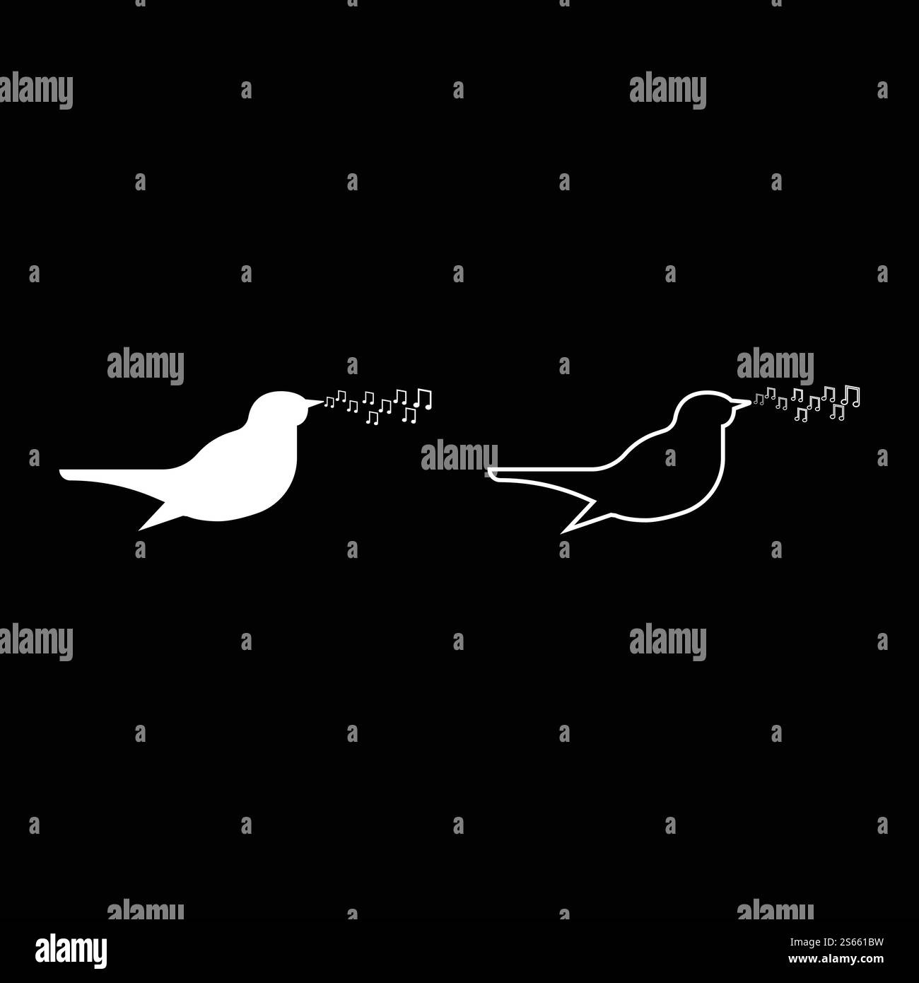 Nightingale singing tune song Bird musical notes Music concept icon ...