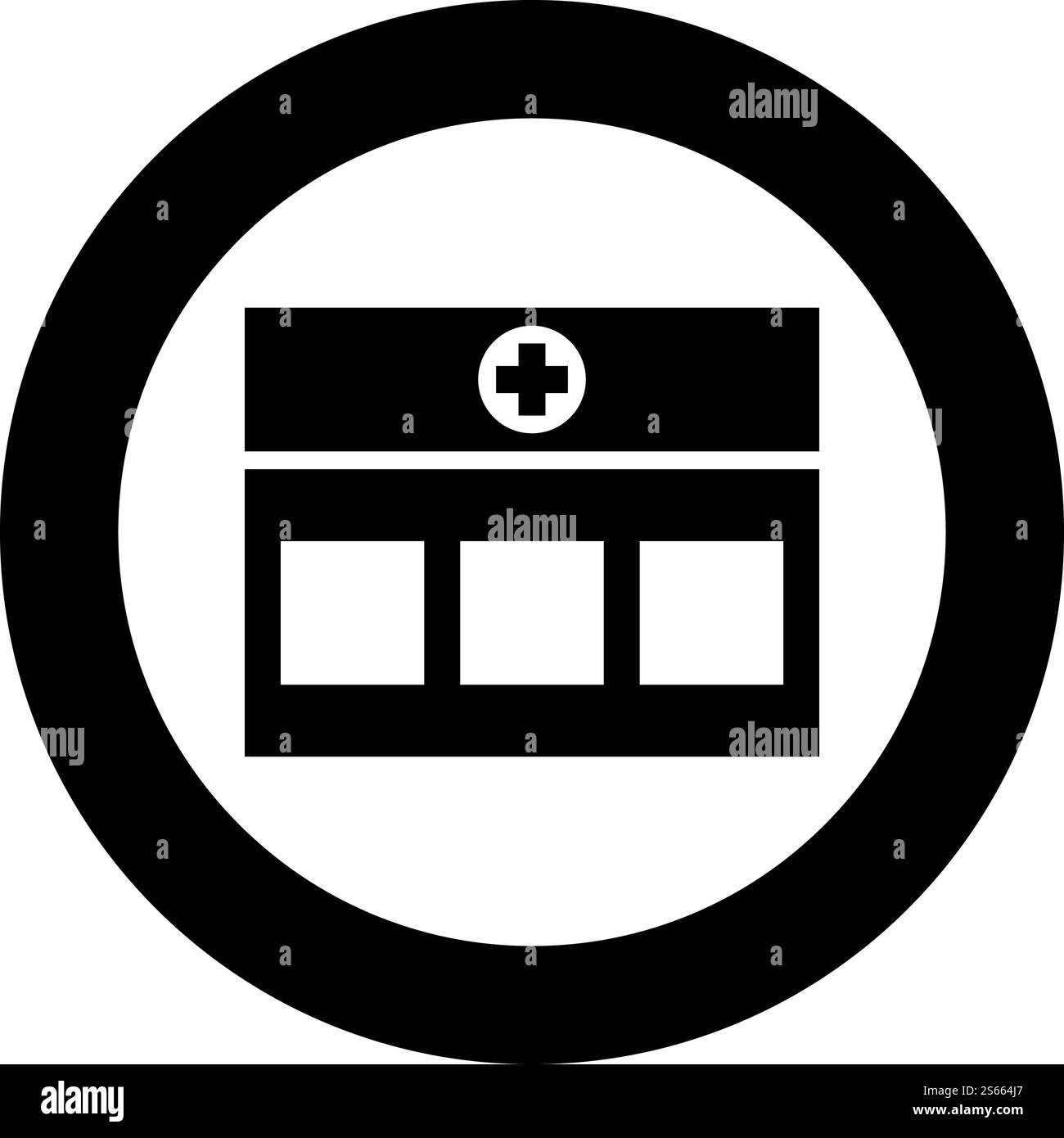 Hospital Clinic Medical building icon in circle round black color vector illustration flat style ...