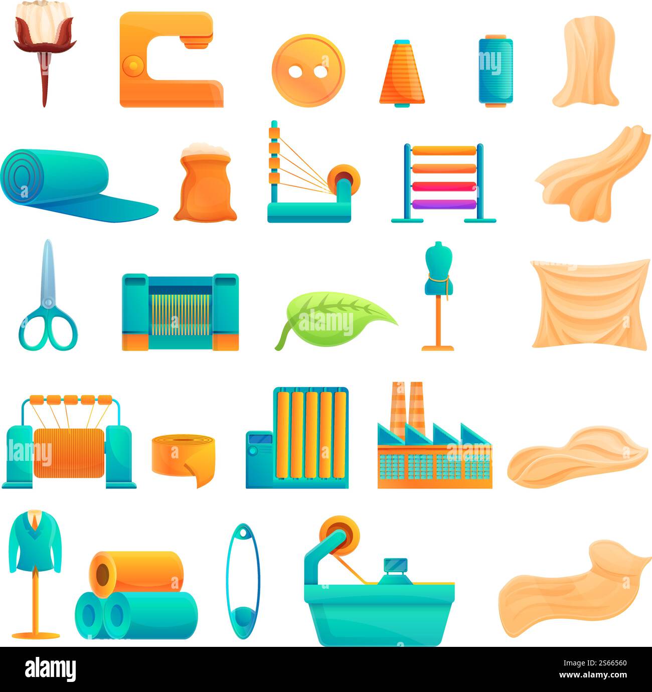 Textile production icons set. Cartoon set of textile production vector ...
