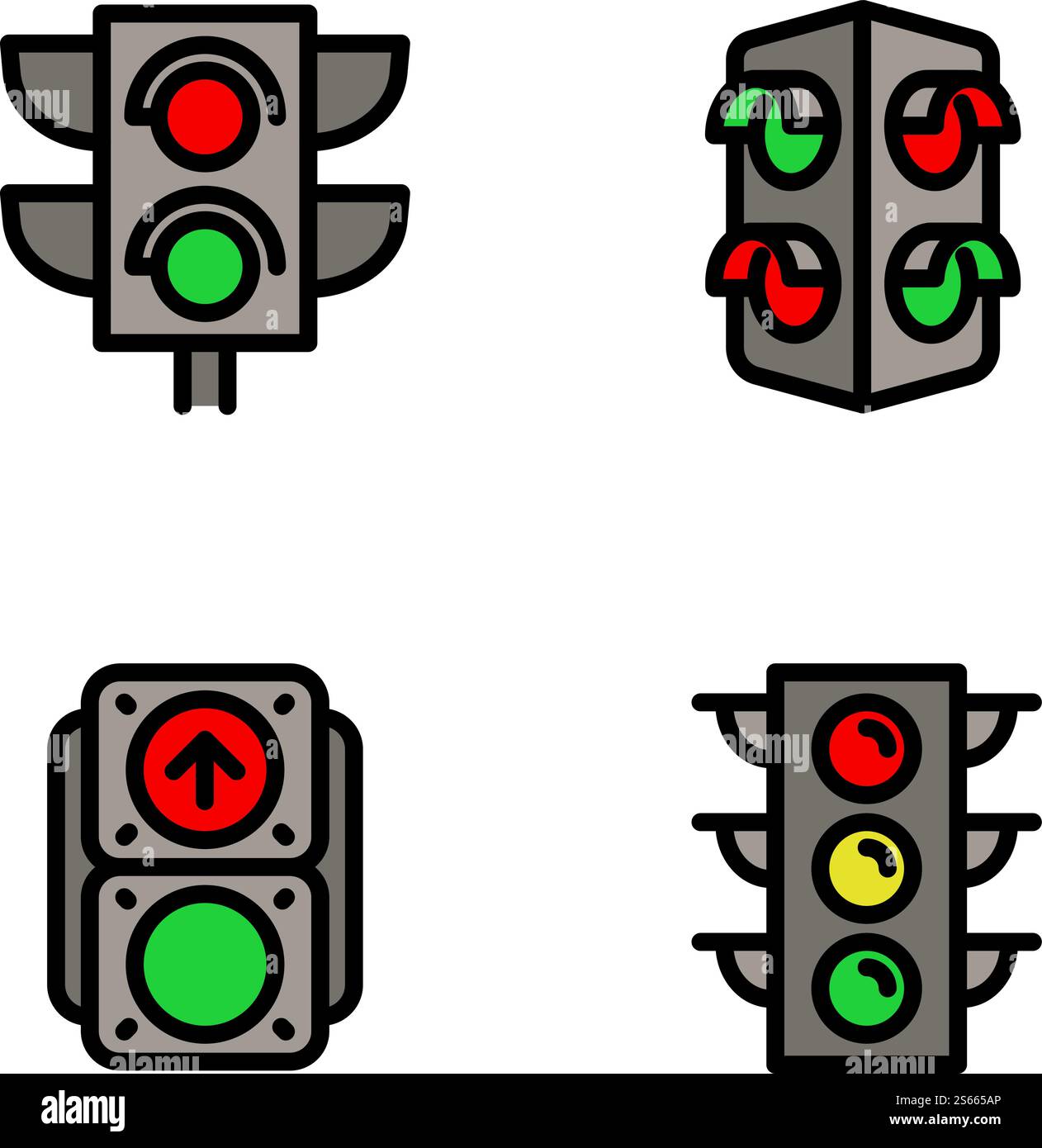 Traffic lights icons set. Outline set of traffic lights vector icons ...
