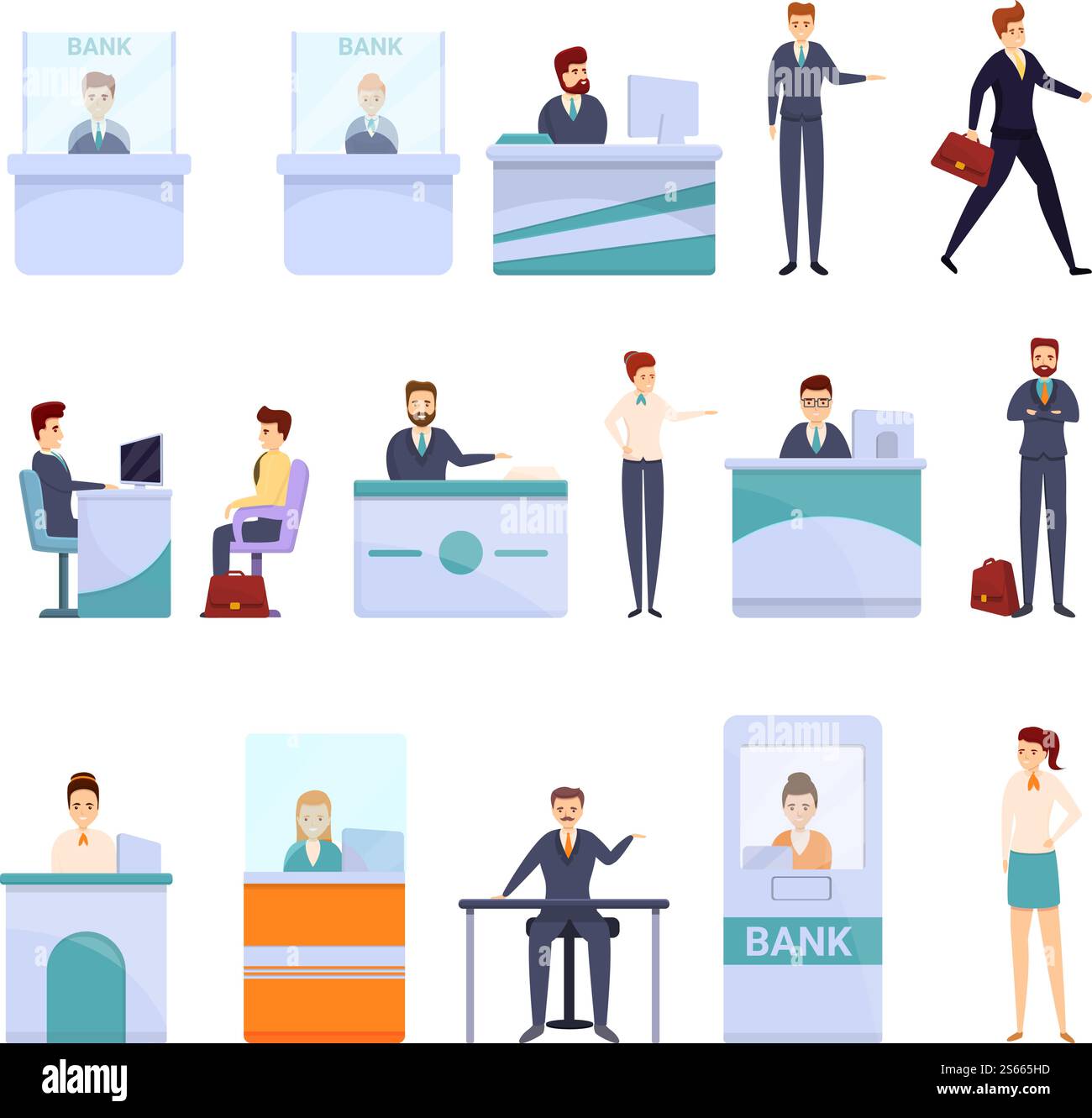Bank teller icons set. Cartoon set of bank teller vector icons for web ...