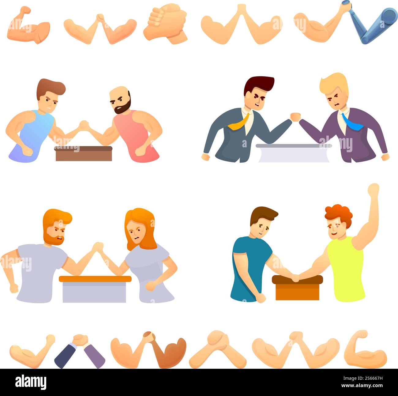Arm wrestling icons set. Cartoon set of arm wrestling vector icons for ...
