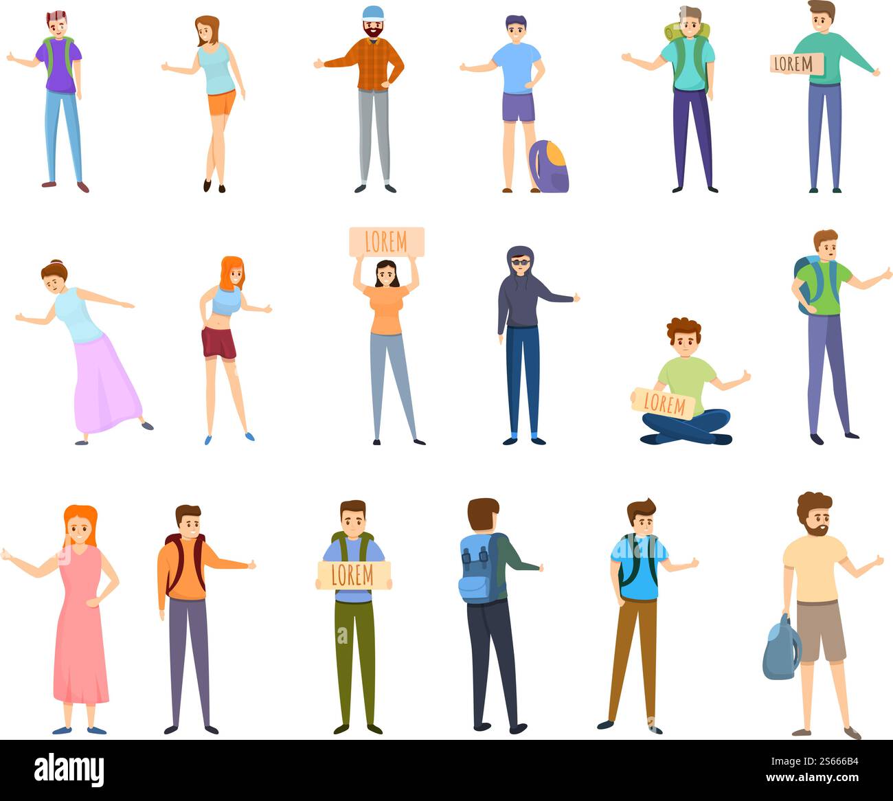 Hitchhiking icons set. Cartoon set of hitchhiking vector icons for web ...
