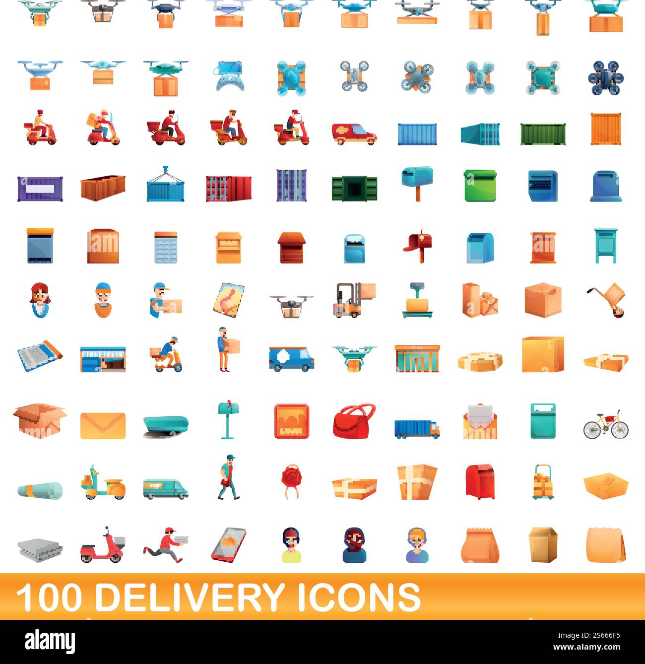 100 delivery icons set. Cartoon illustration of 100 delivery icons ...