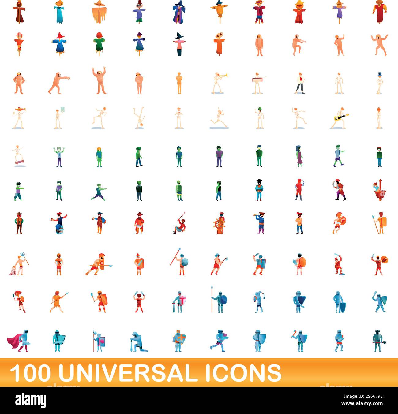 100 universal icons set. Cartoon illustration of 100 universal icons ...
