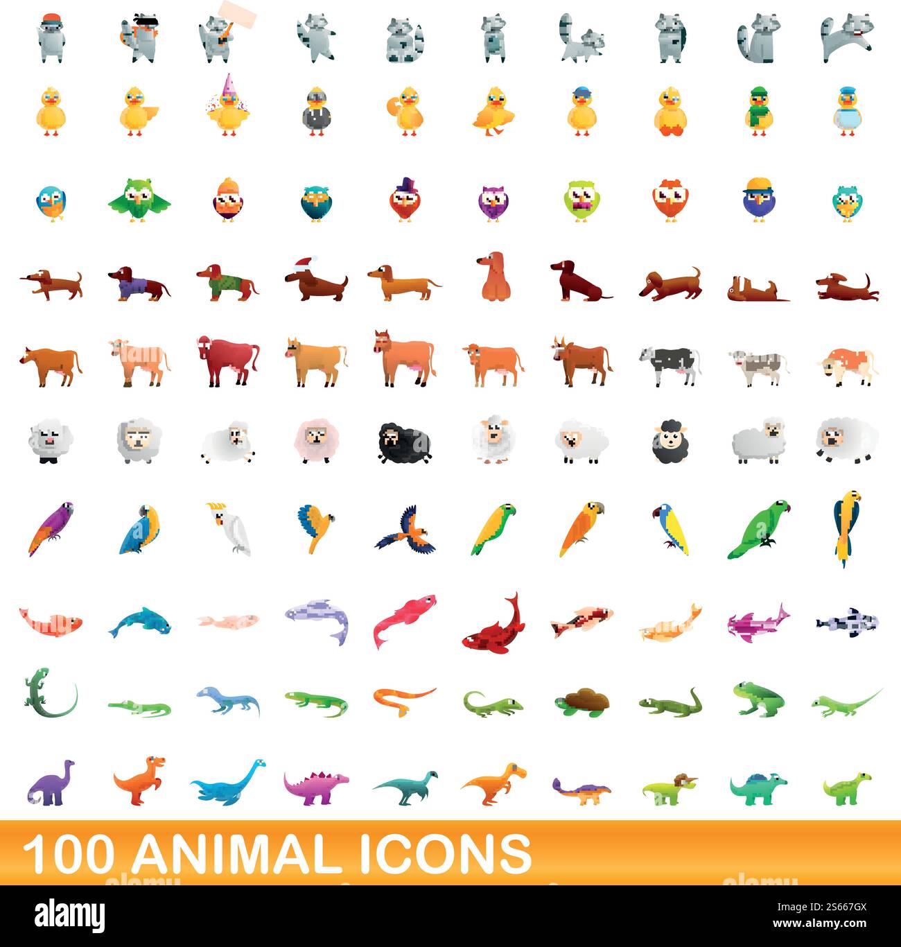 100 animal icons set. Cartoon illustration of 100 animal icons vector ...