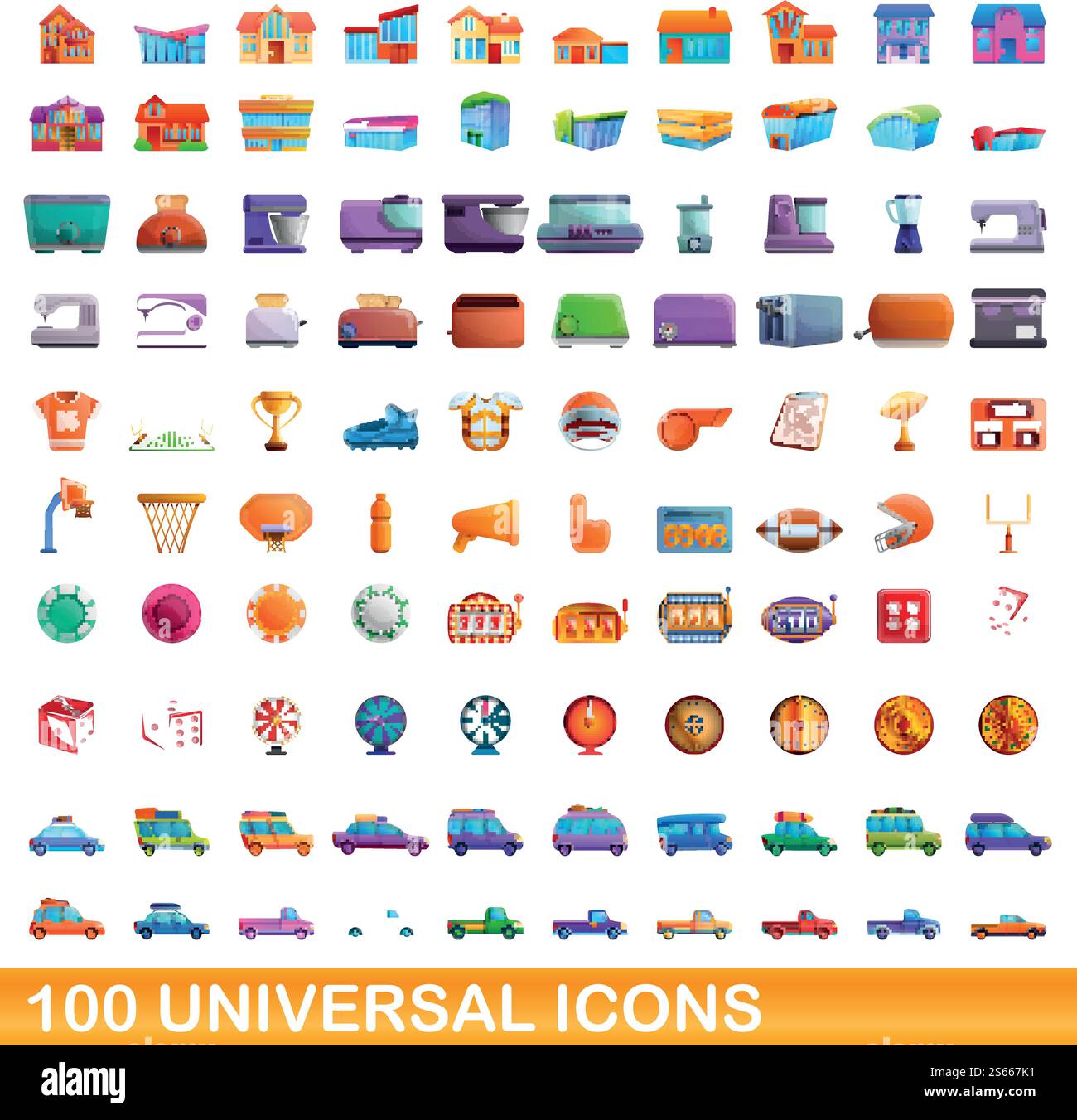100 universal icons set. Cartoon illustration of 100 universal icons ...