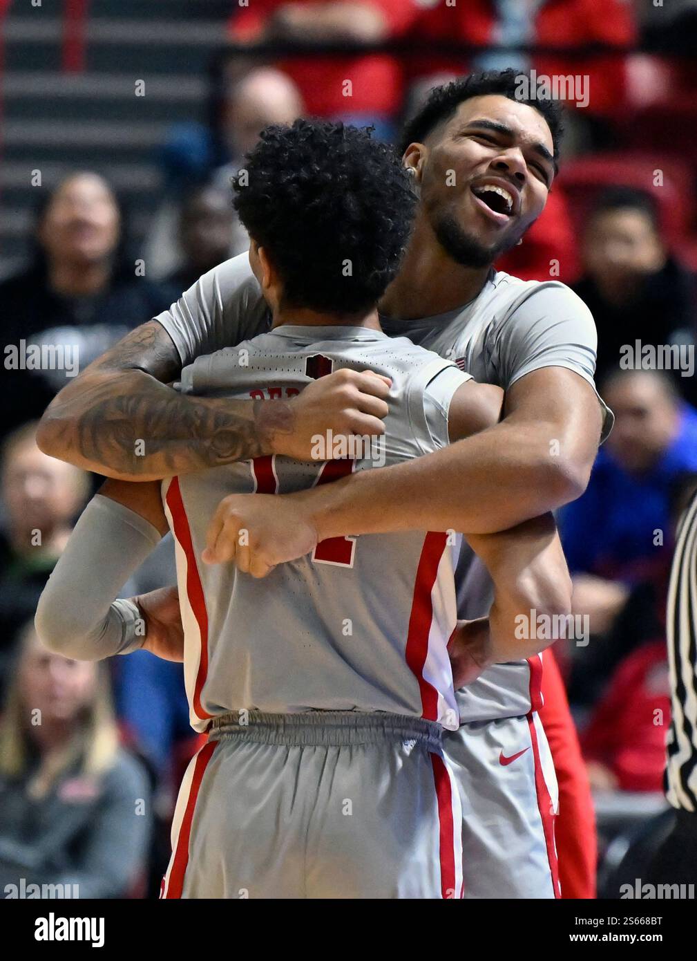 UNLV guard Jailen Bedford, left, and forward Jeremiah Cherry react ...