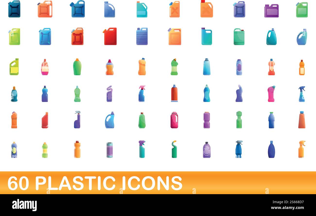 60 plastic icons set. Cartoon illustration of 60 plastic icons vector ...