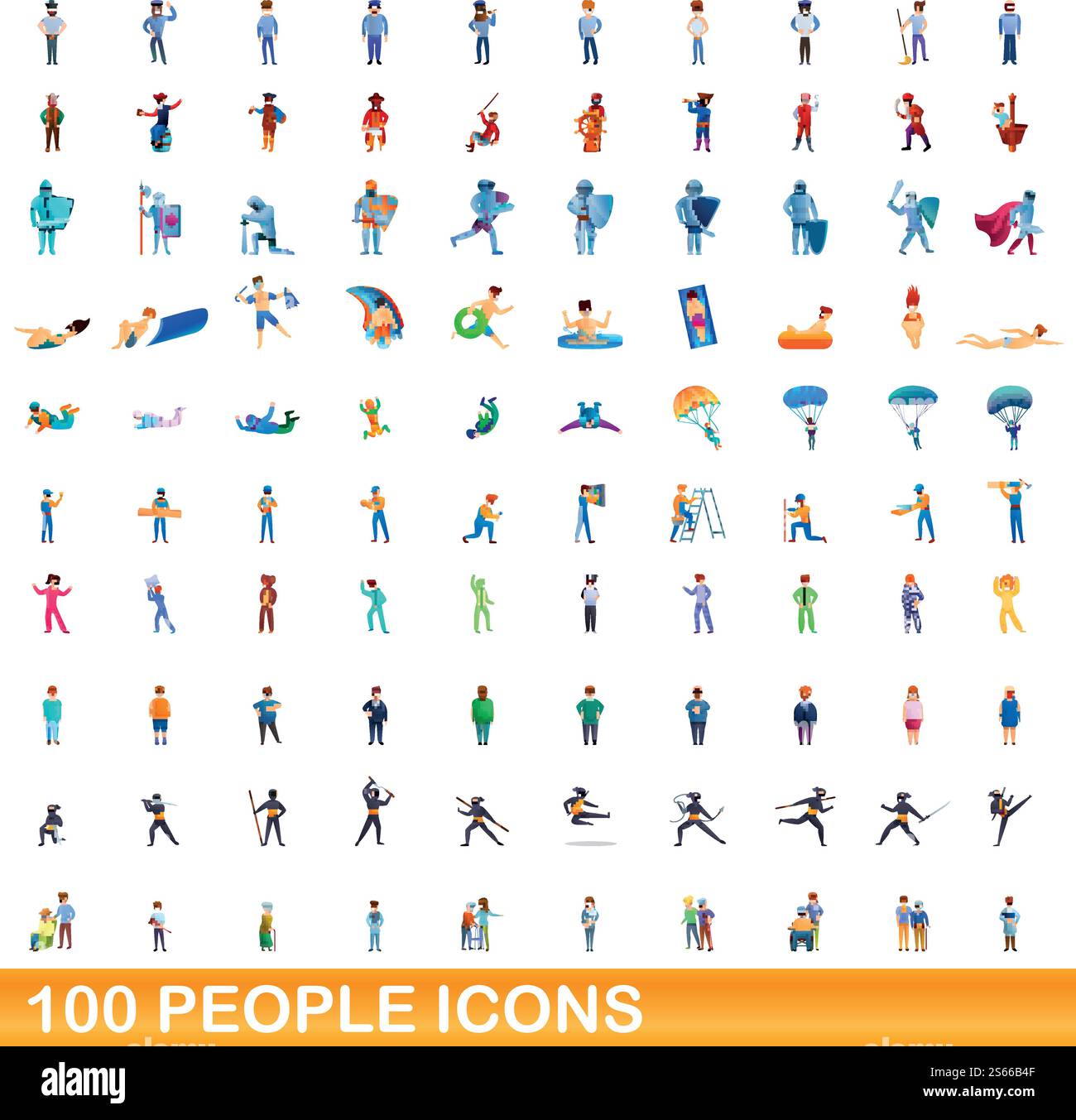 100 people icons set. Cartoon illustration of 100 people icons vector ...