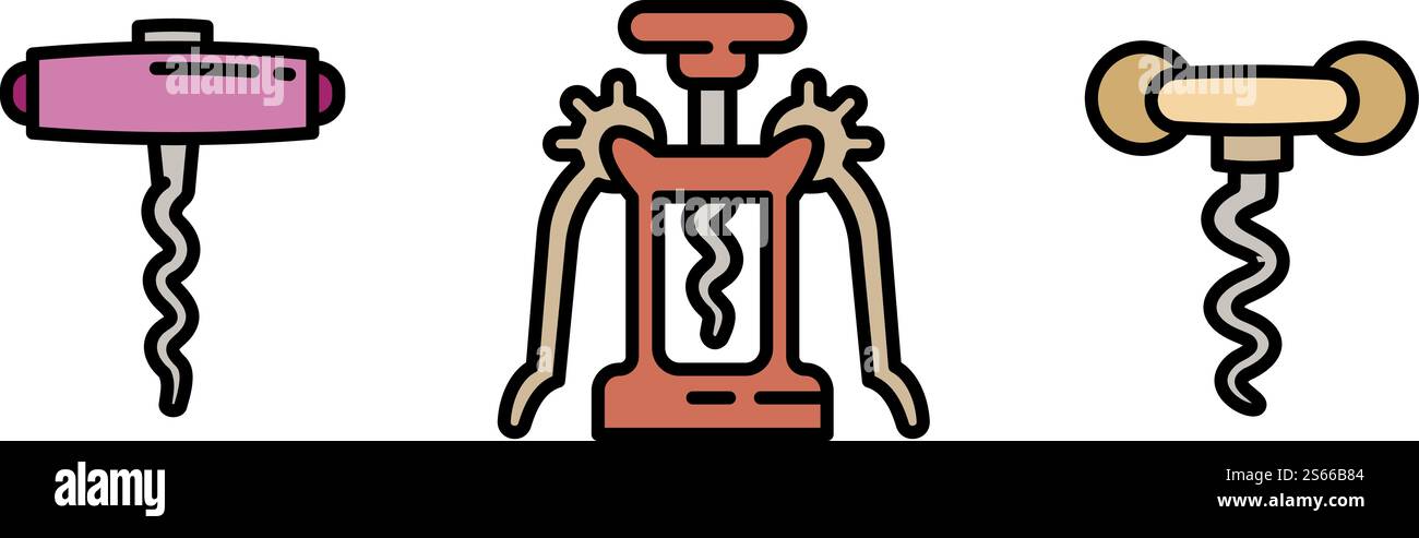 Corkscrew icons set. Outline set of corkscrew vector icons for web ...