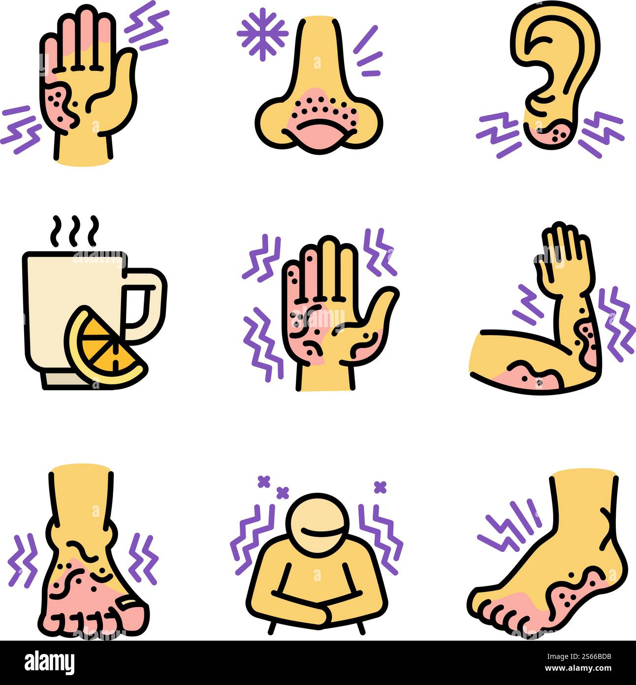 Frostbite icons set. Outline set of frostbite vector icons for web ...