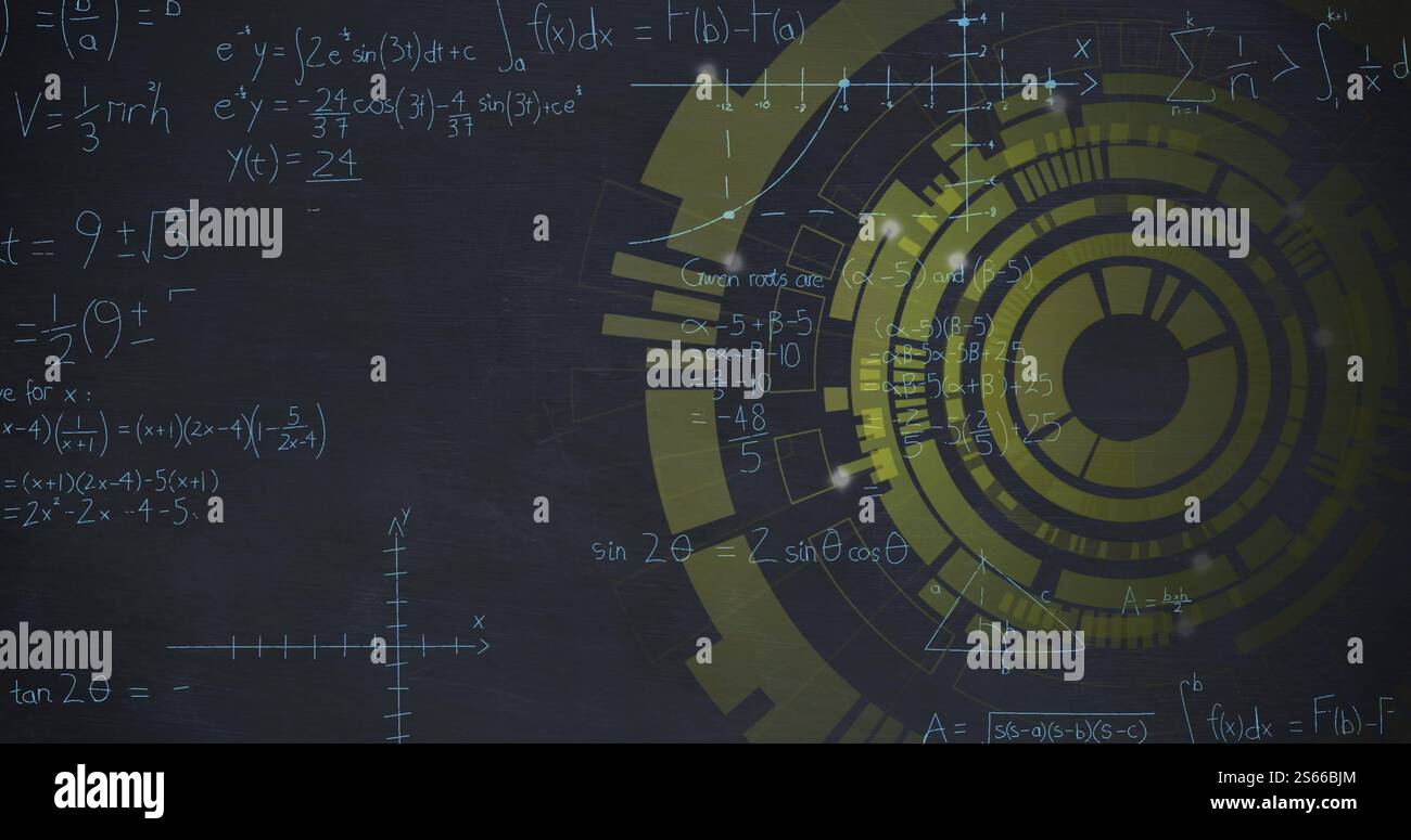 Image Of Yellow Circular Scanner Processing Over Mathematical Equations