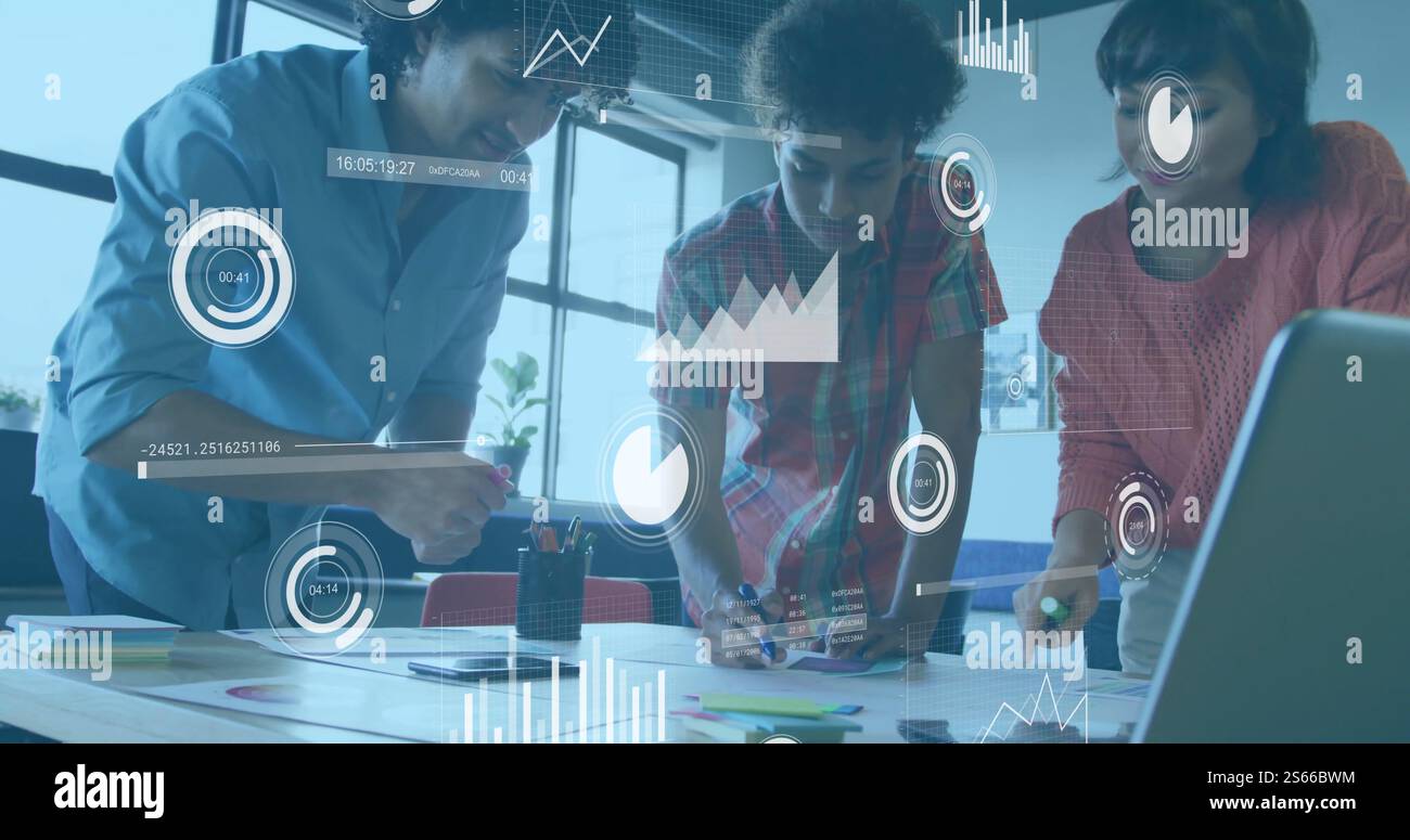 Image Of Charts Processing Data Over Diverse Colleagues Brainstorming